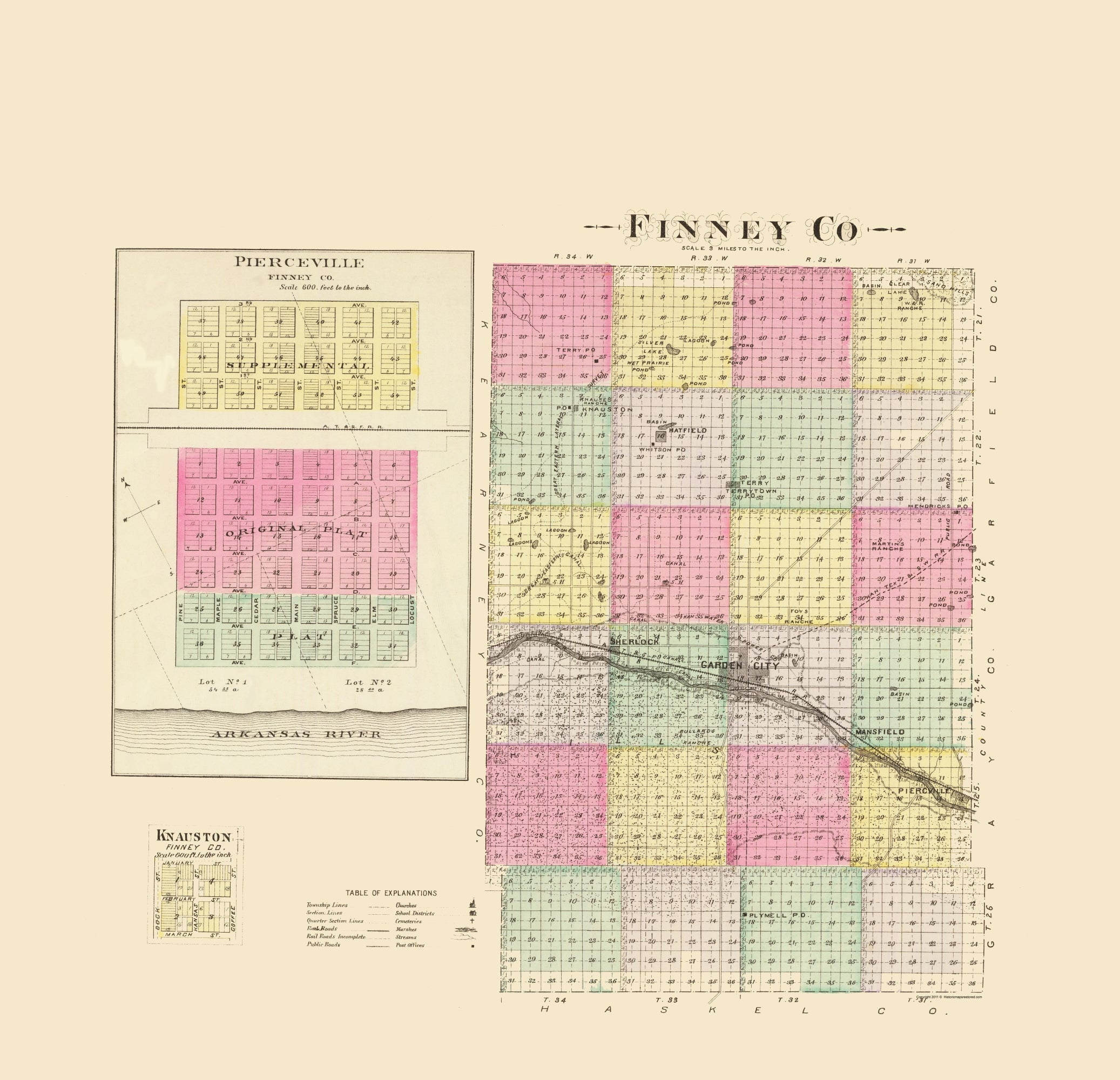 Historic County Map - Finney County Kansas - Everts 1887 - 23 x 23.85 ...