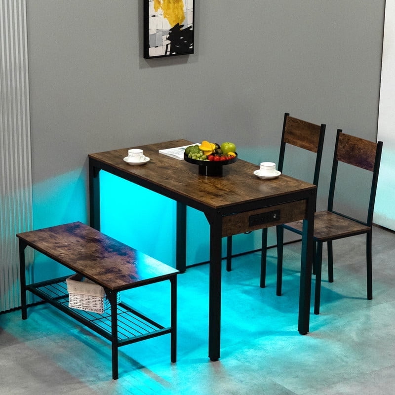 Finnhomy 43.3” Dining Table Set for 4 with LED Lights & USB-C Outlet ...