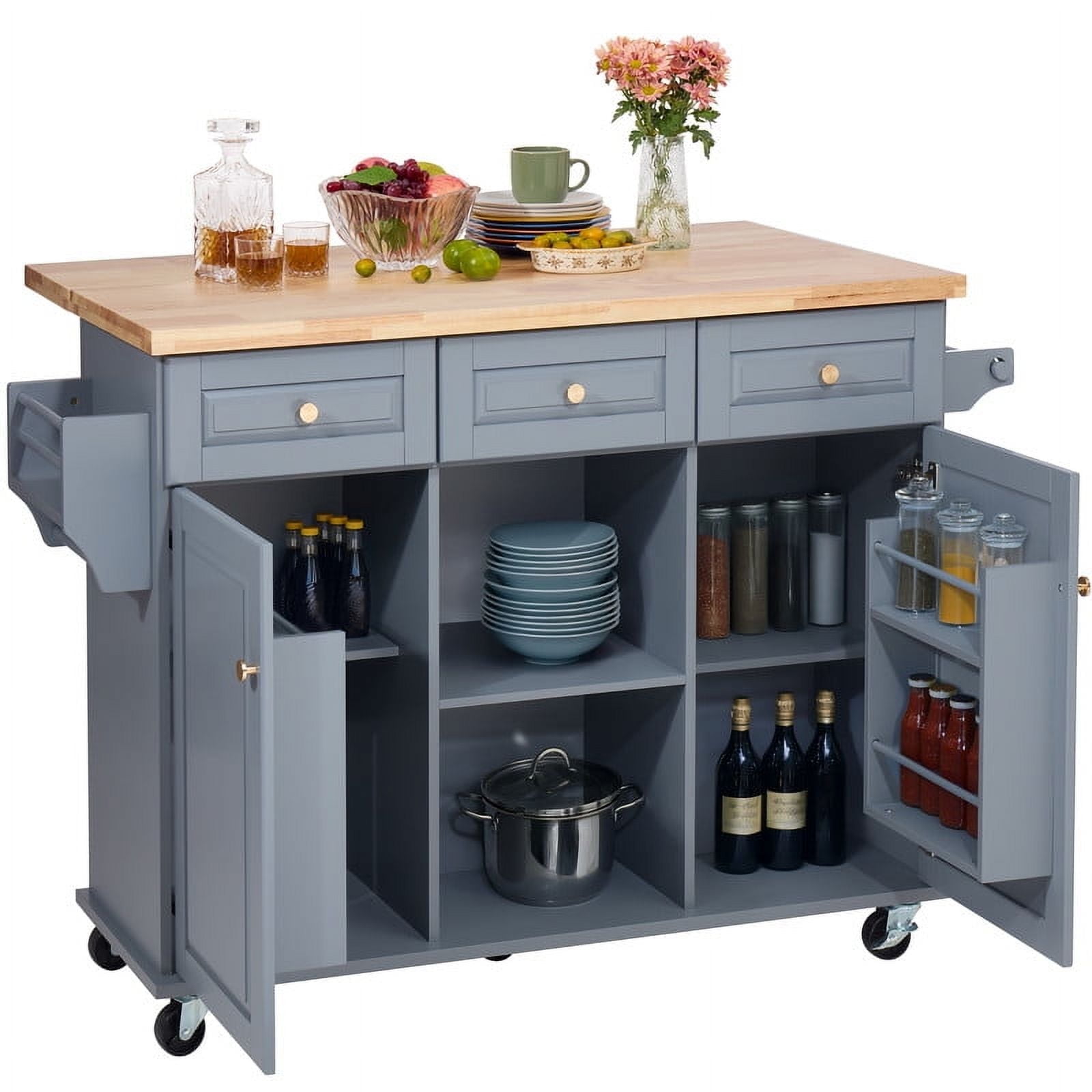Finnhomy 53.2'' Large Rolling Kitchen Island with Drop Leaf, Thicken ...