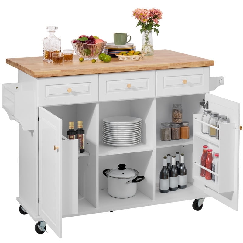 Finnhomy 53.2'' Large Rolling Kitchen Island with Drop Leaf, Thicken ...