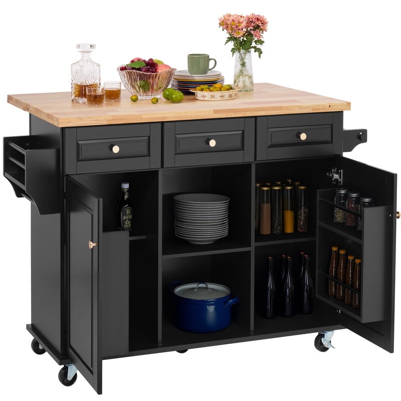 Finnhomy 53.2'' Large Rolling Kitchen Island with Drop Leaf, Thicken ...