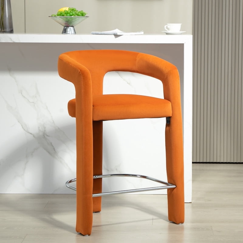 Finnhomy Adult Bar Stools - Open Back, Velvet Upholstered and Metal ...