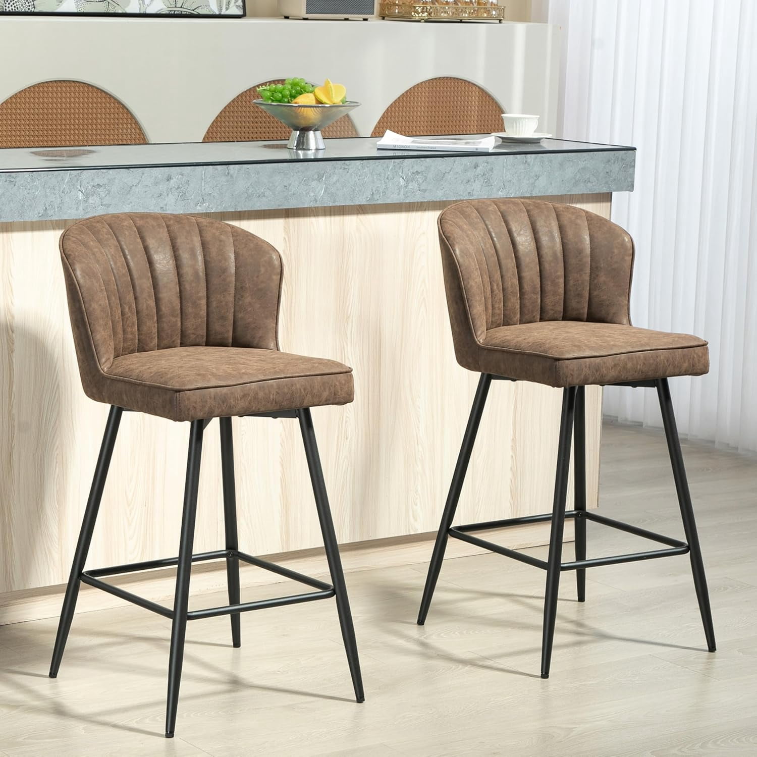 Finnhomy Counter Height Bar Stools Set of 2 - Upholstered Bar Chairs ...