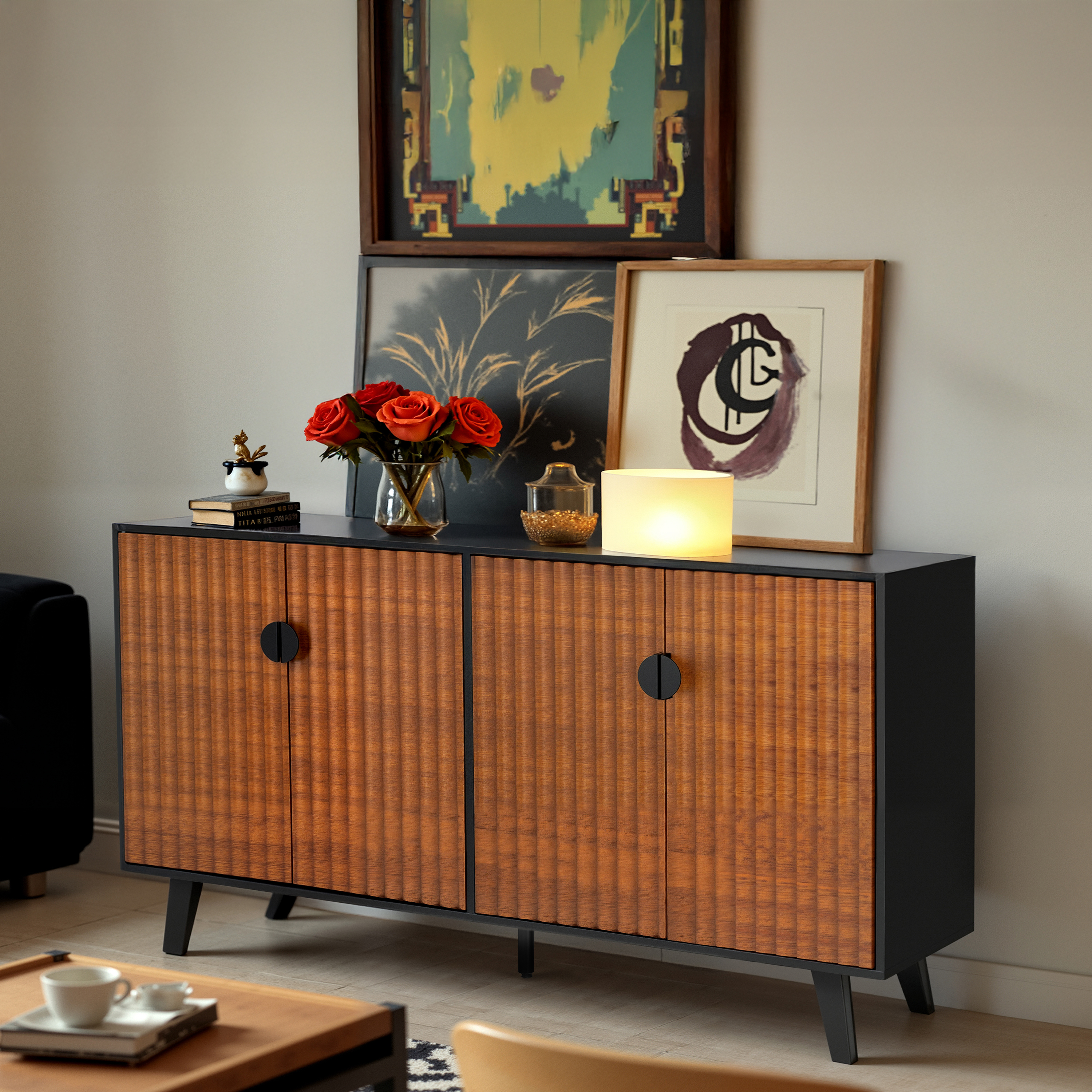 Finnhomy Modern 4 Door Sideboard Buffet, Buffet Cabinet with Storage ...