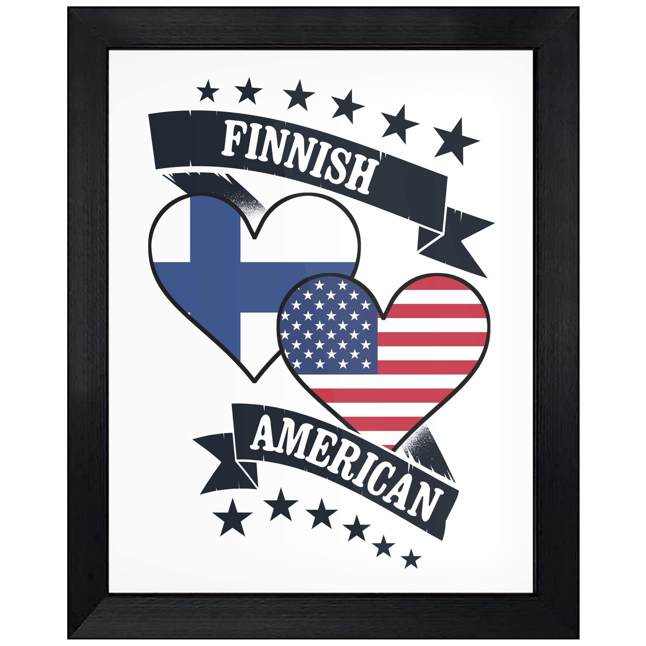 Finnish American Heart Flags Finland America 8"x10" Wall Art Print ...