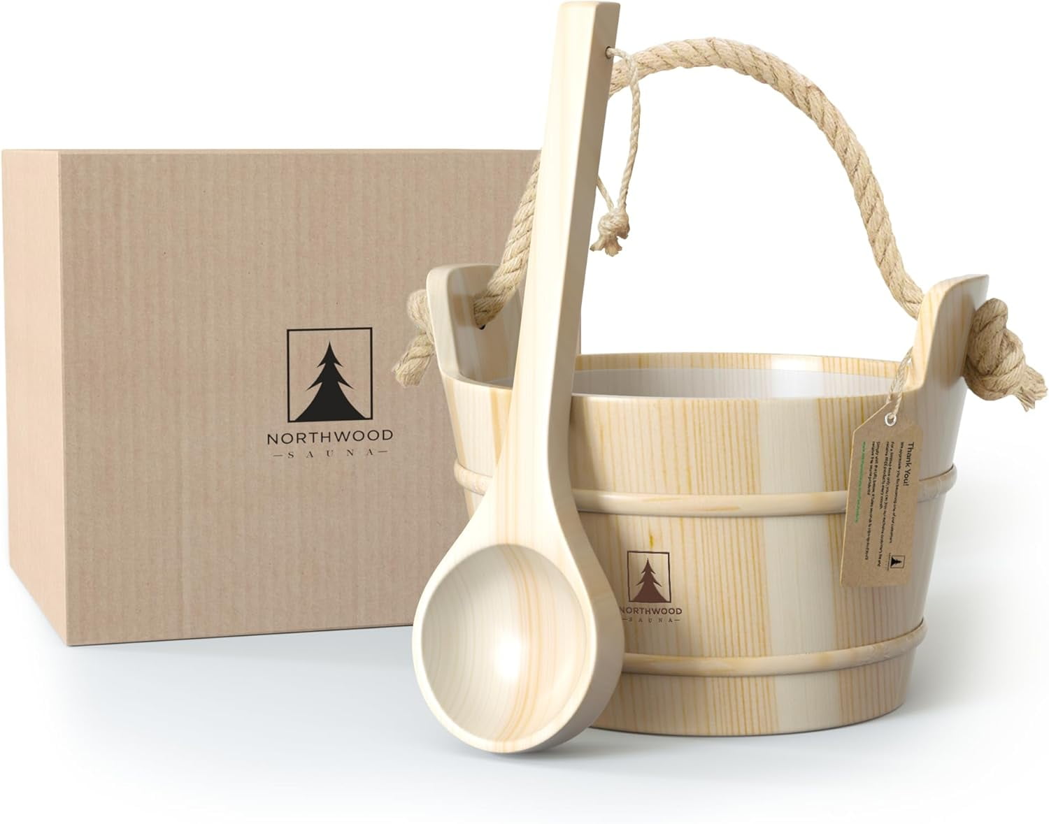 Finnish Pine Wood Sauna Bucket and Ladle Set - Handmade with Natural ...