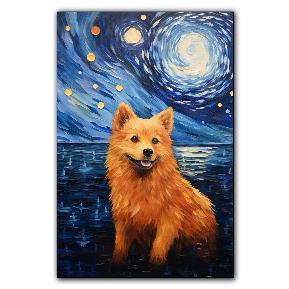 Finnish Spitz Art Starry Night Canvas Print of Van Gogh Oil Paintings ...