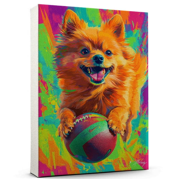 Finnish Spitz Dog Playing American Football Stretched Canvas Size 8x12 ...