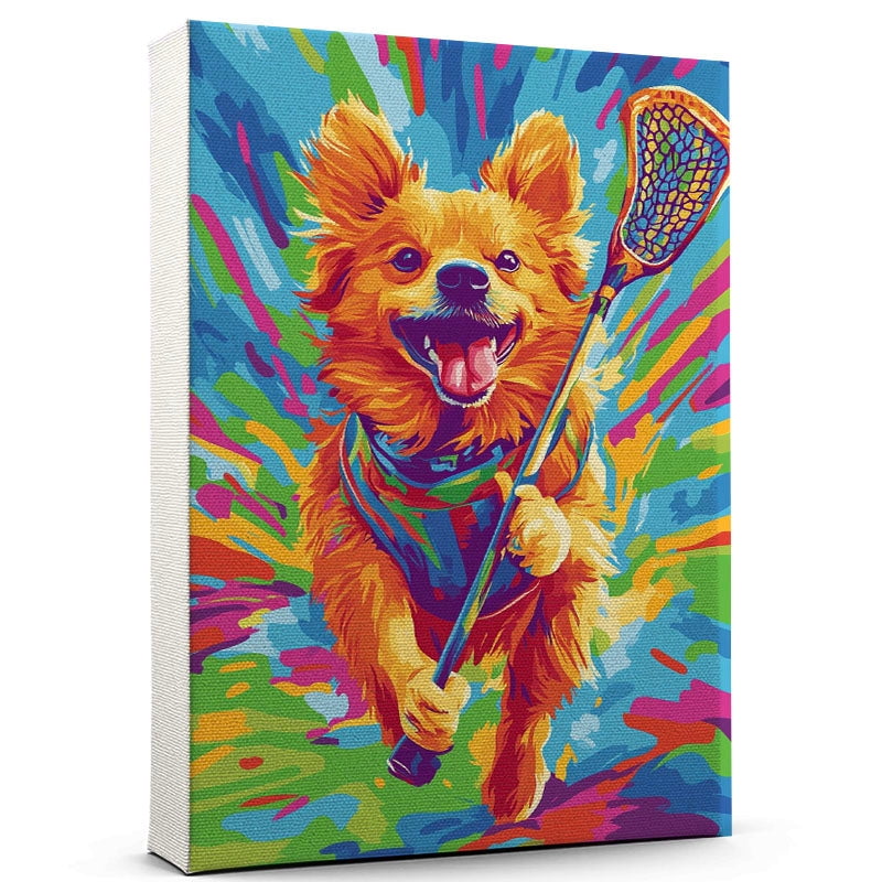 Finnish Spitz Dog Playing Lacrosse Stretched Canvas Size 8x12 – Vintage ...