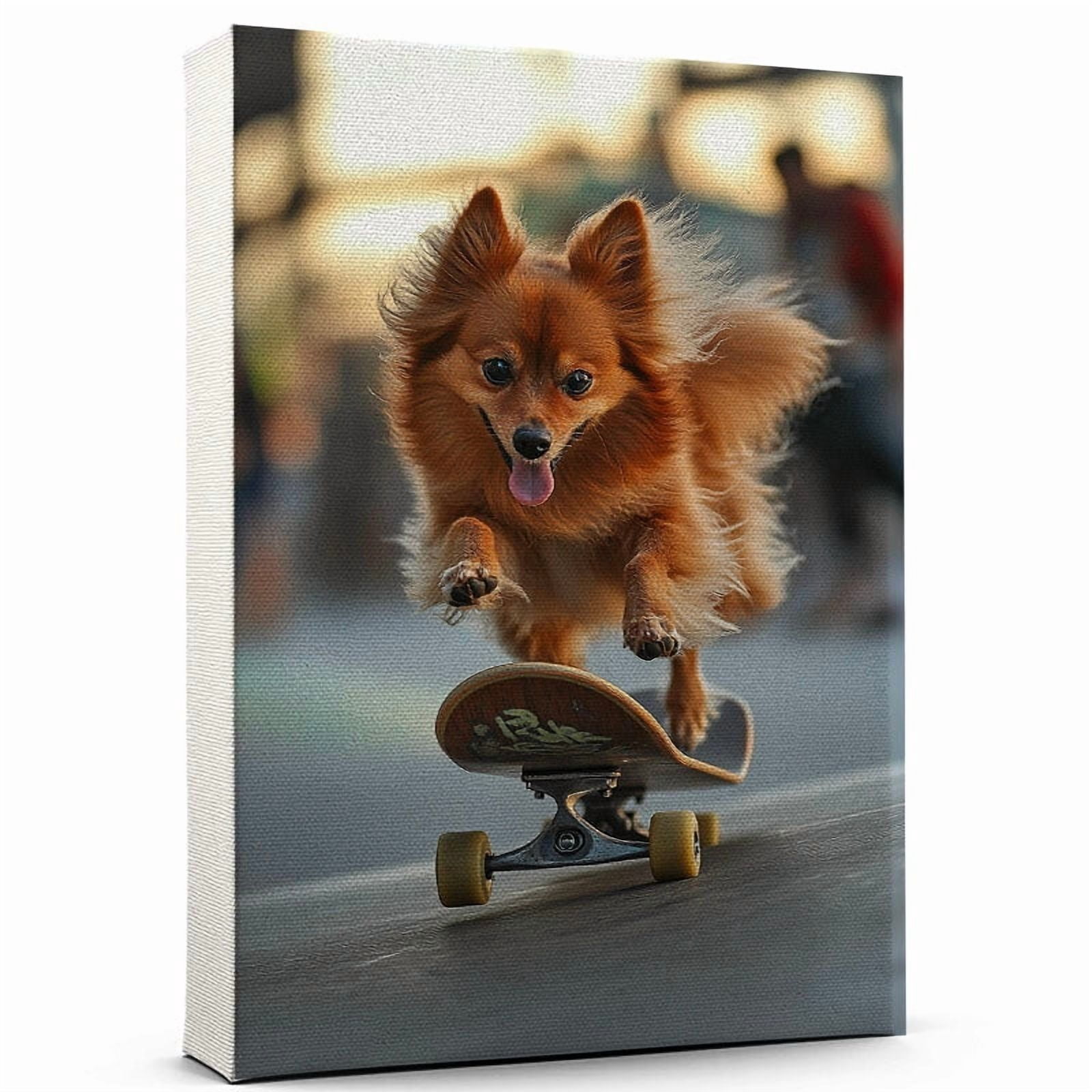 Finnish Spitz Dog Playing Skateboarding Stretched Canvas Size 8x12 ...