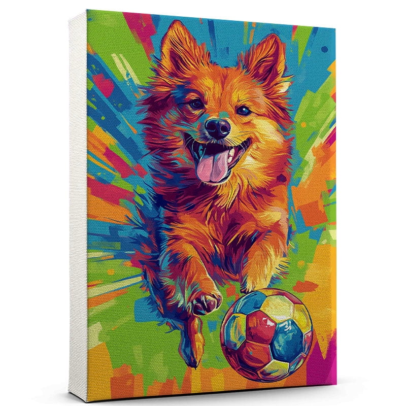 Finnish Spitz Dog Playing Soccer Stretched Canvas Size 8x12 – Vintage ...