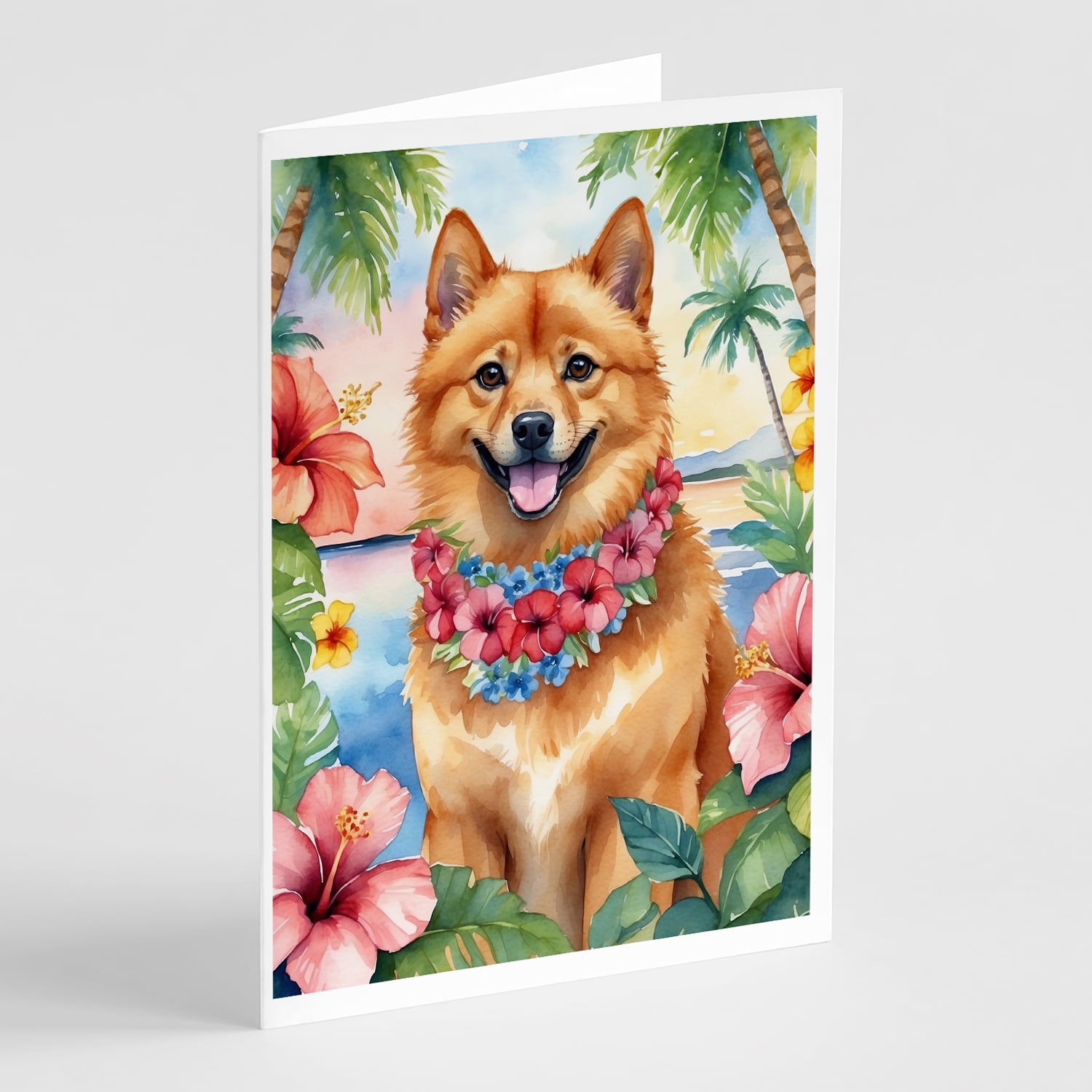Finnish Spitz Luau Greeting Cards Pack of 8 7 in x 5 in - Walmart.com