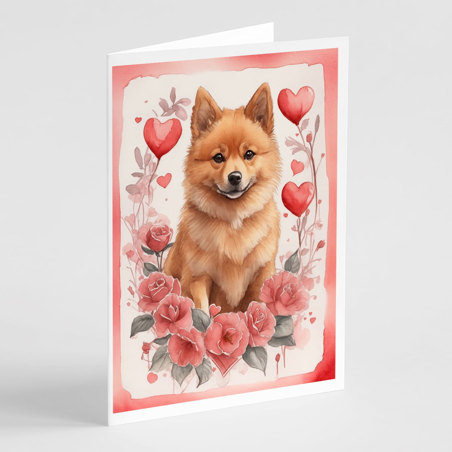 Finnish Spitz Valentine Roses Greeting Cards Pack of 8 7 in x 5 in ...