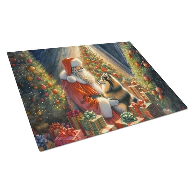 Finnish Spitz and Santa Claus Glass Cutting Board 12 in x 15 in ...