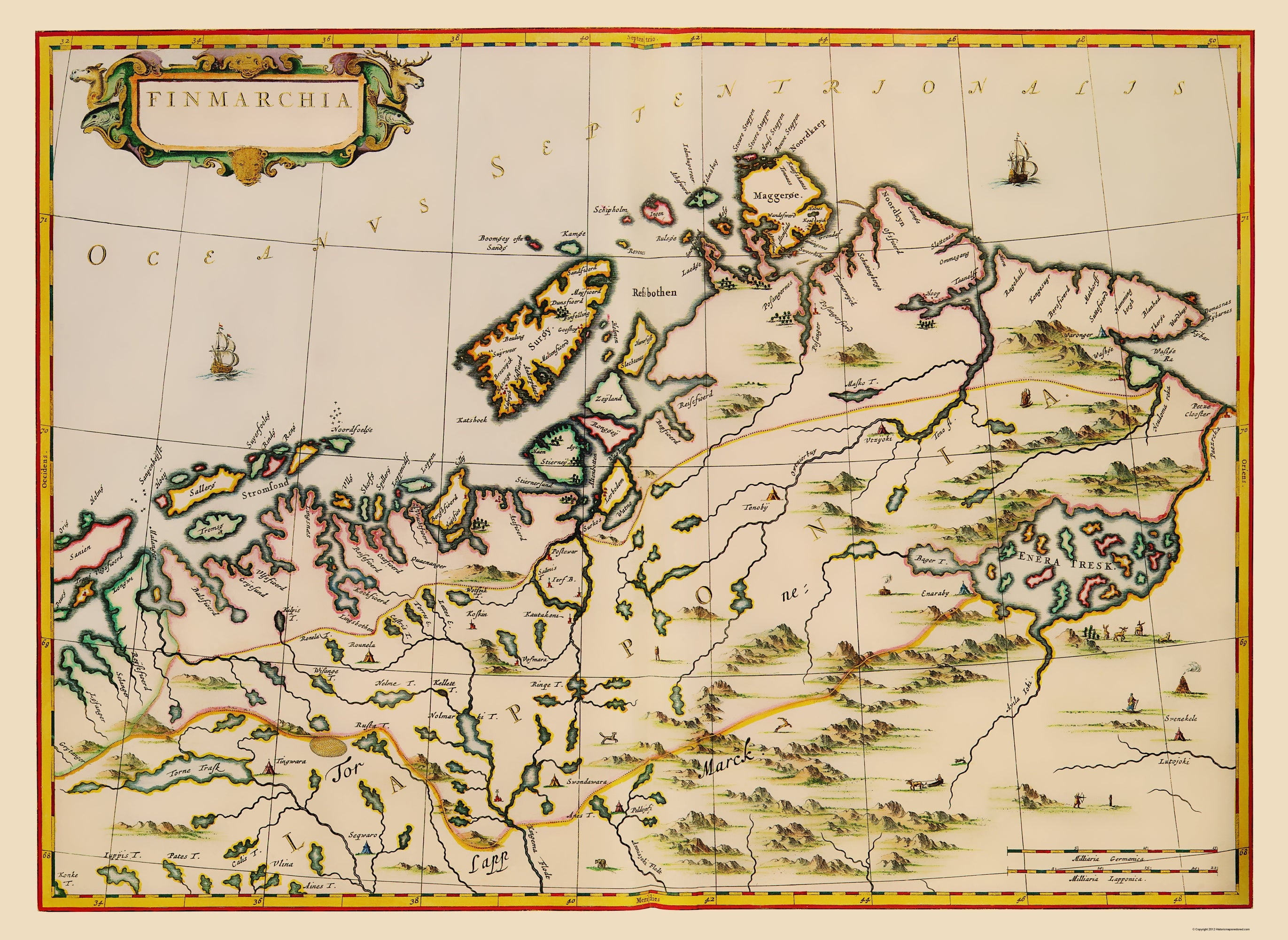 Historic Map - Finnmark County Norway - Blaeu 1662 - 23 x 31.53 ...