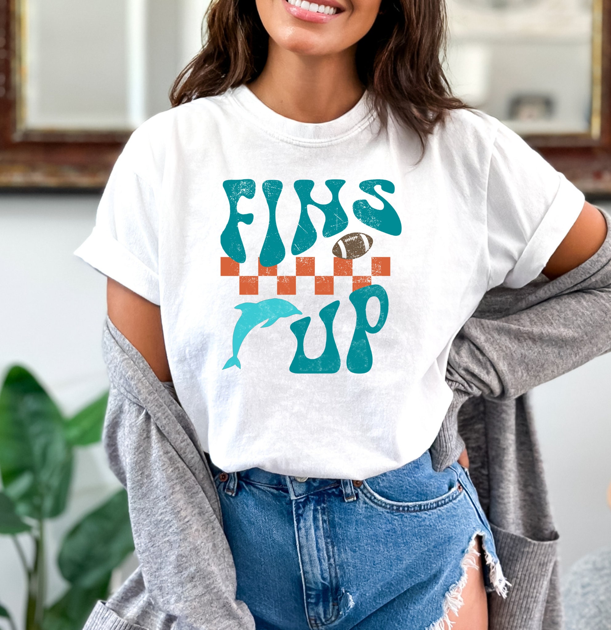 Fins Up Shirt Retro Miami Football Tshirt Game Day Shirt Miami Sports ...