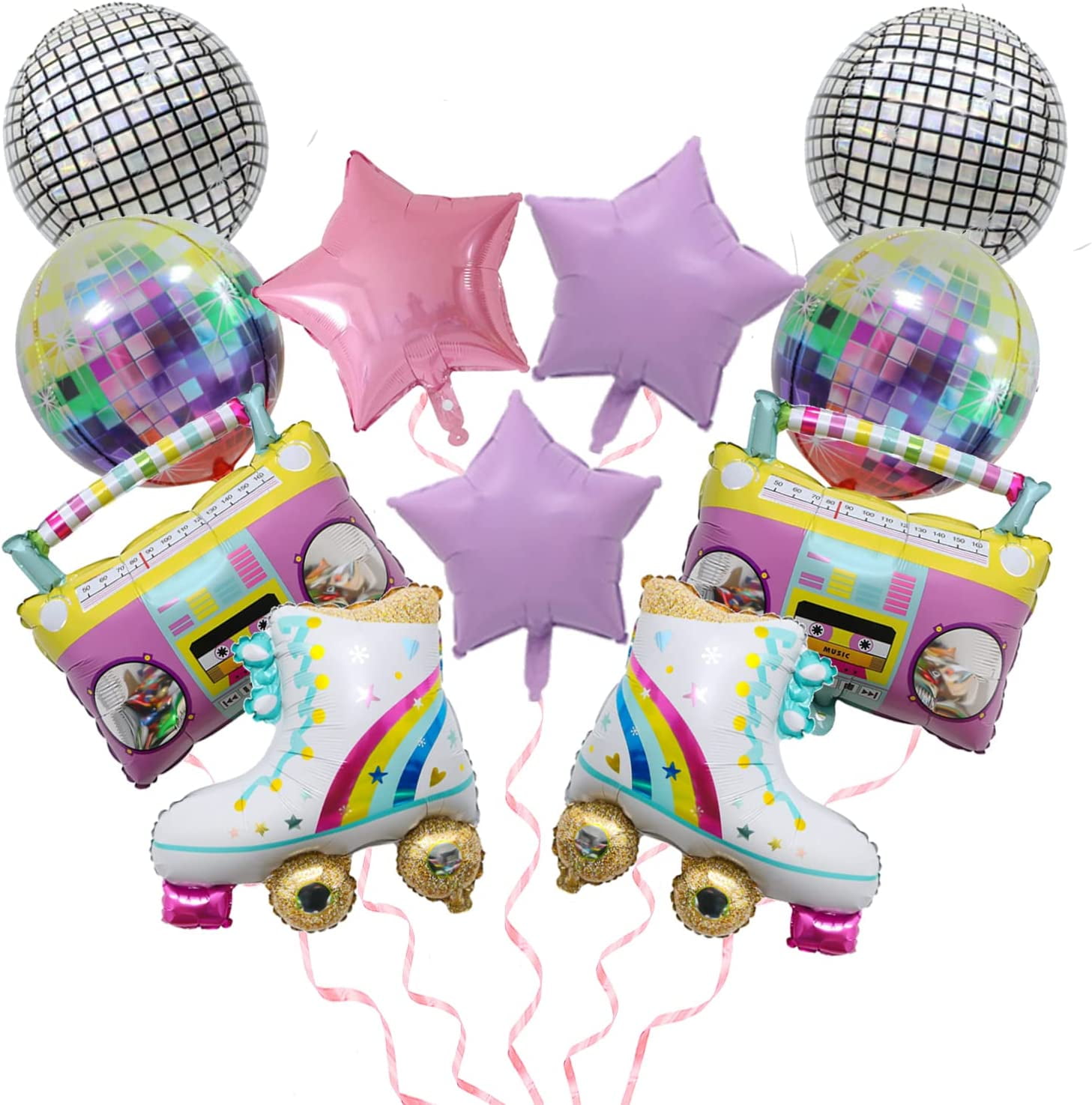 Finypa 11 Pieces Rainbow Roller Skate Balloons, Inflatable 4D Round ...