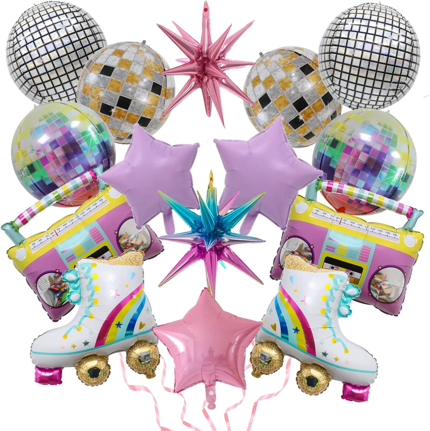 Finypa 15 Pieces Rainbow Roller Skate Boom Box Balloon, Gold Explosion ...