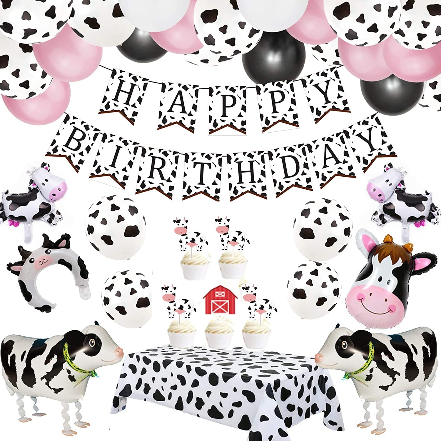 Finypa Cow Theme Party Décor, 63pcs Kit, Birthday Banner, Balloons ...