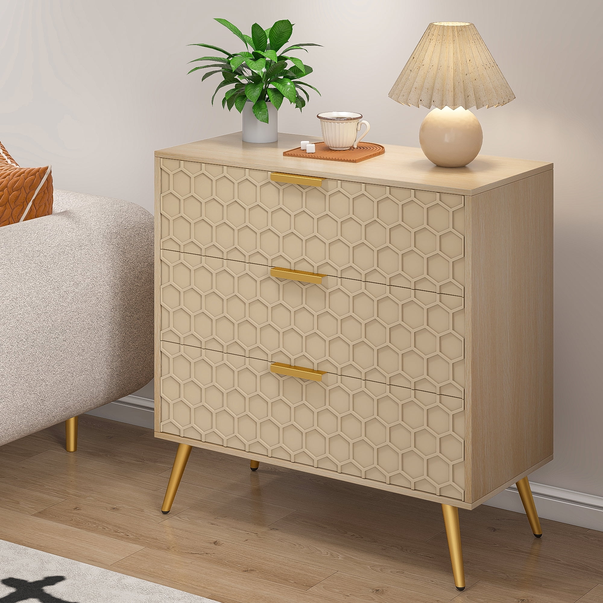 Fiogmub 3-Drawer Modern Chest Dresser Accent Storage Cabinet, Wood ...