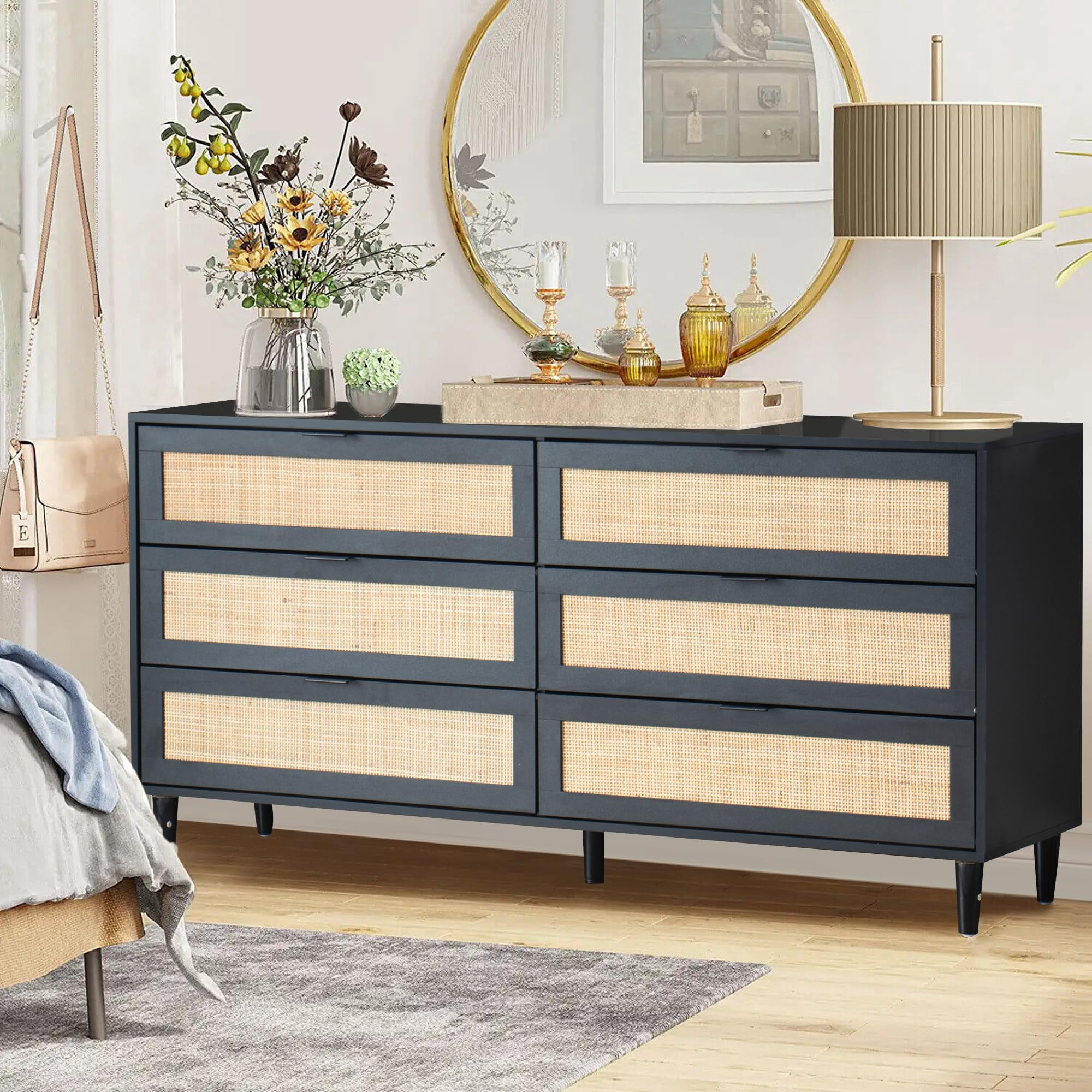 Fiogmub 6 Drawer Double Dresser, Drawer Dresser Chest of 6 Drawers ...