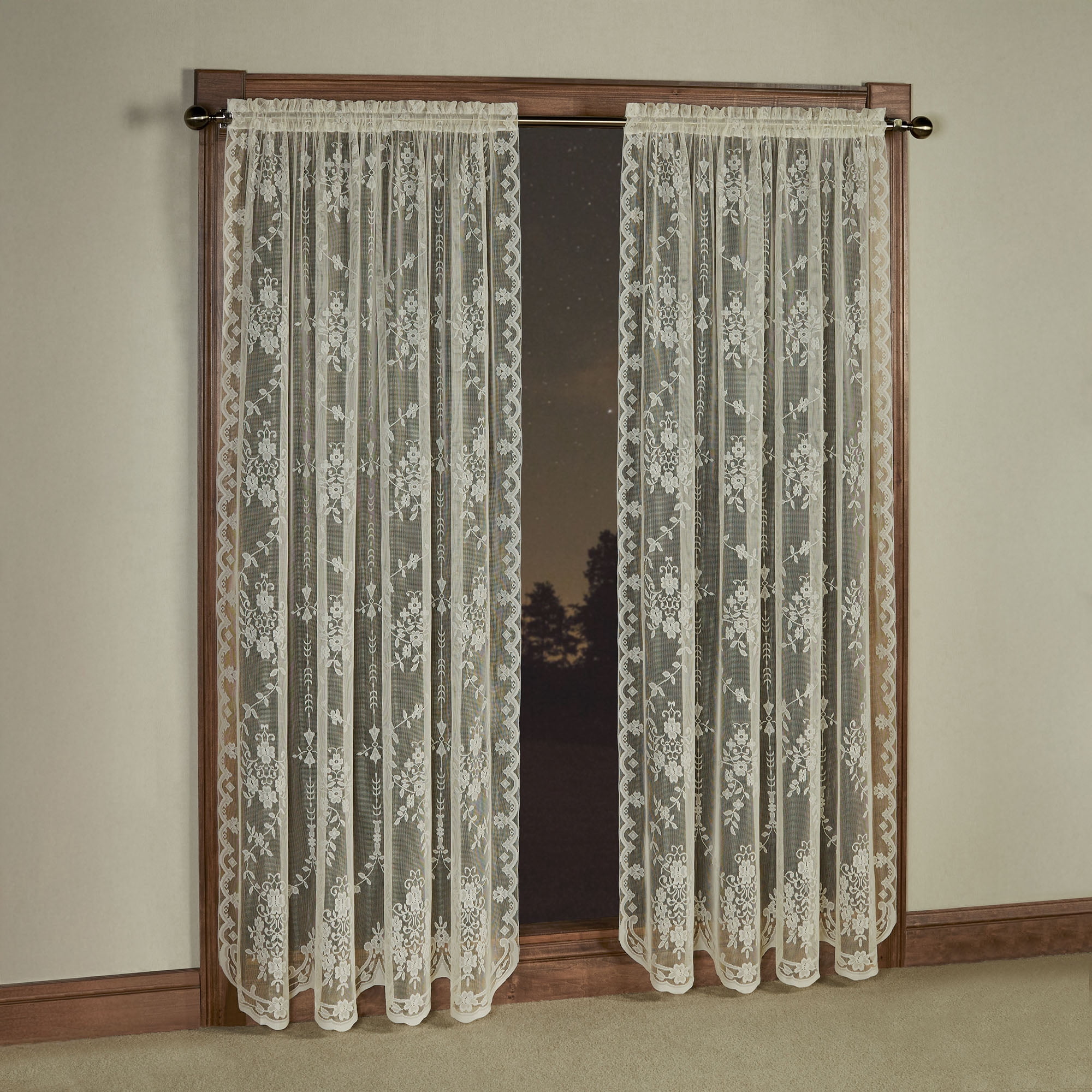 Fiona II Ivory Scottish Polyester Lace, Scalloped Window Treatment; 2 ...