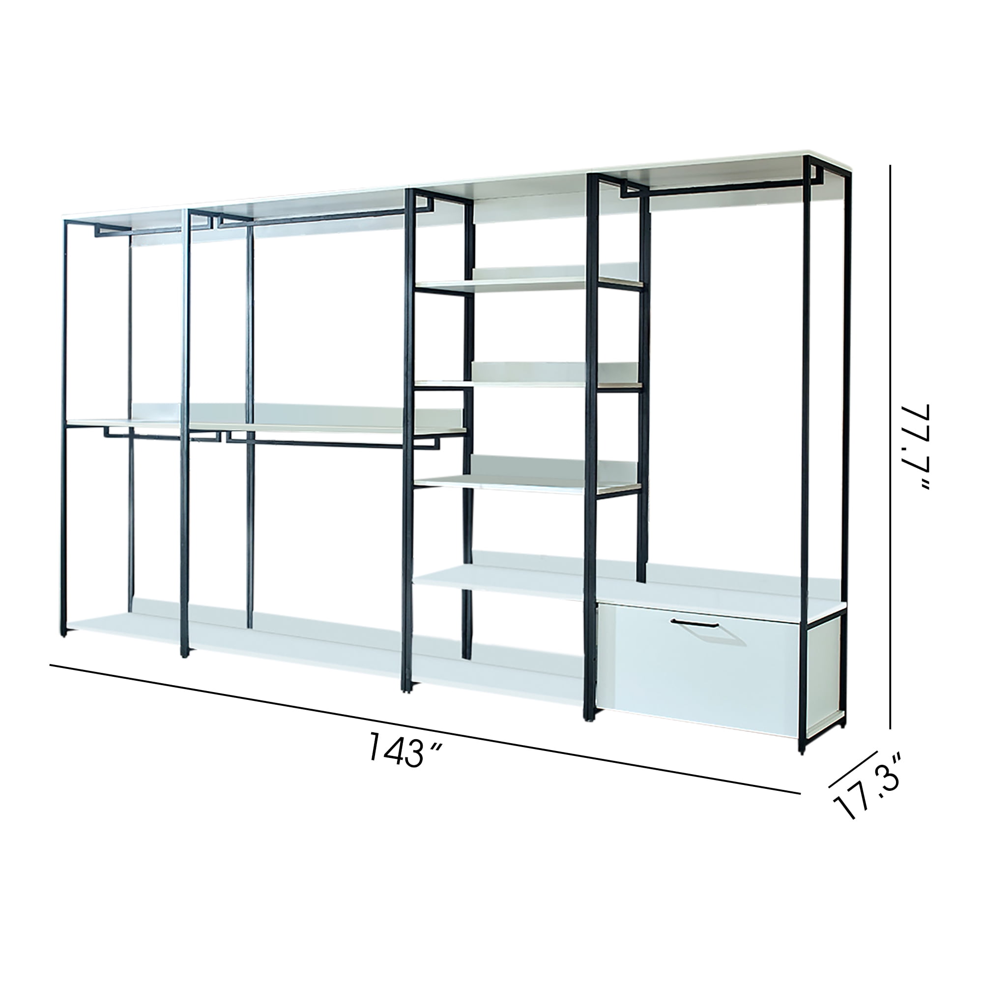 Fiona White Freestanding Walk in Wood Closet System with Metal Frame On ...