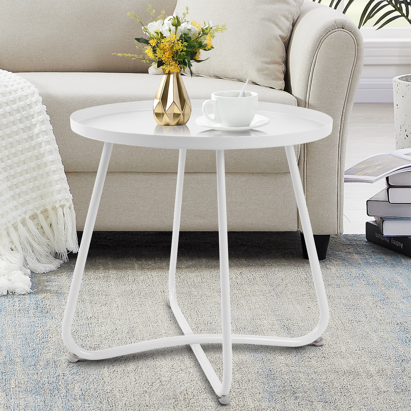 Fionafurn 17’‘ Diameter End Table, Metal Side Table For Outdoor, Indoor ...