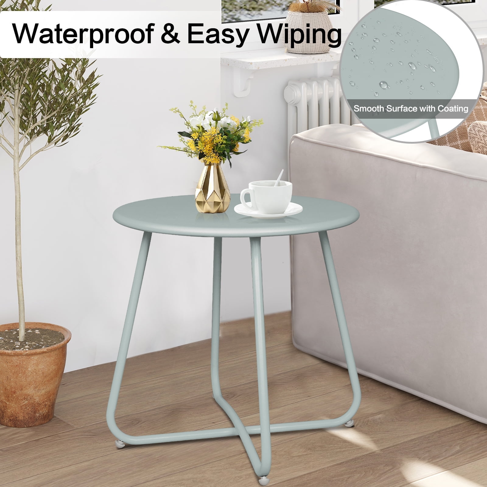 Fionafurn 17’‘ Diameter End Table, Metal Side Table For Outdoor, Indoor ...