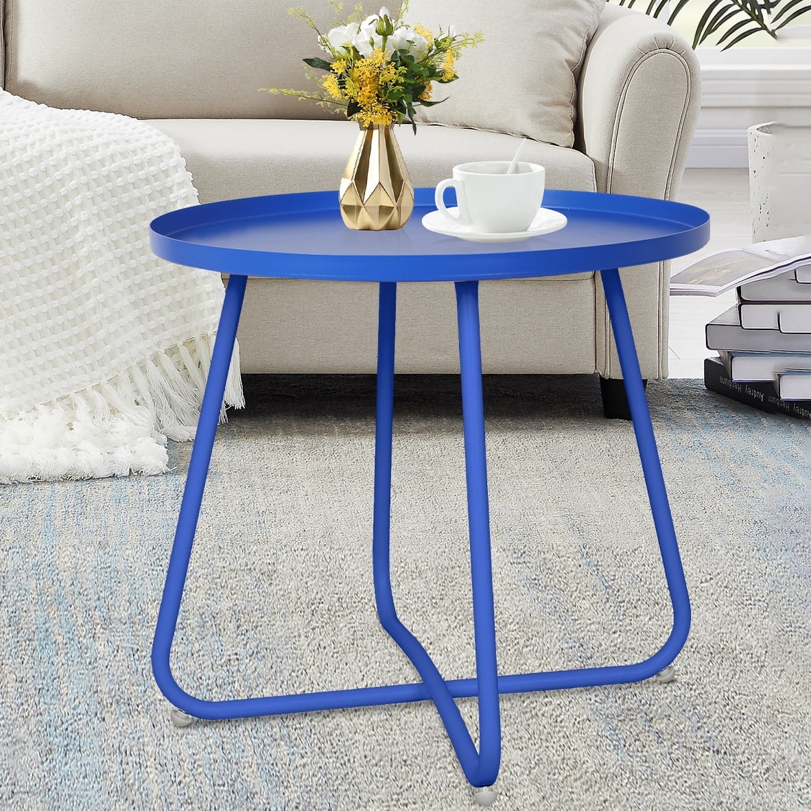 Fionafurn 17" Diameter Metal End Table, Waterproof Round Side Table for ...