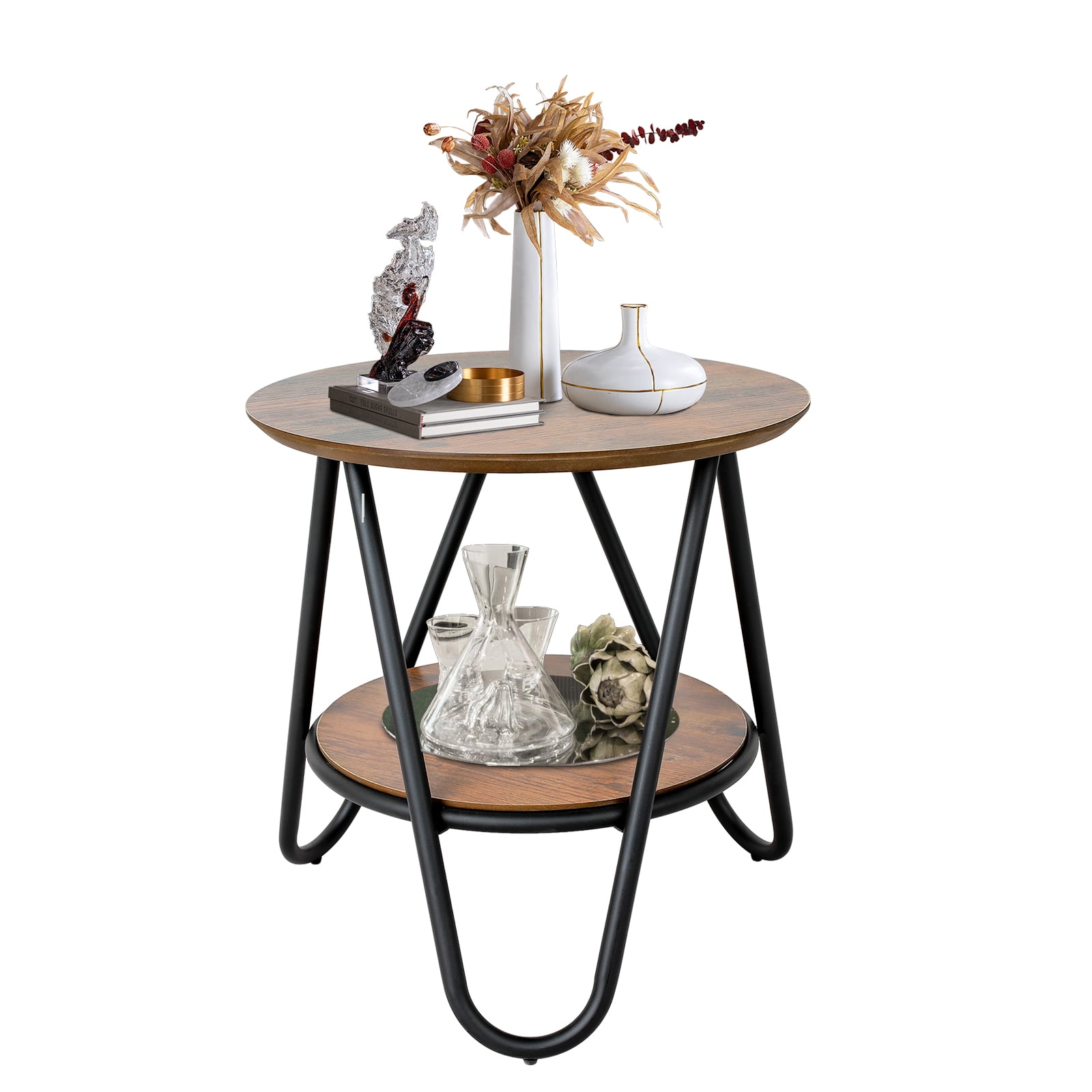 Fionafurn 2 Tier Round Side Table，with Shelves,with Metal Legs Modern ...