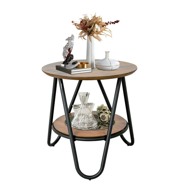 Fionafurn 2 Tier Round Side Table，with Shelves,with Metal Legs Modern ...