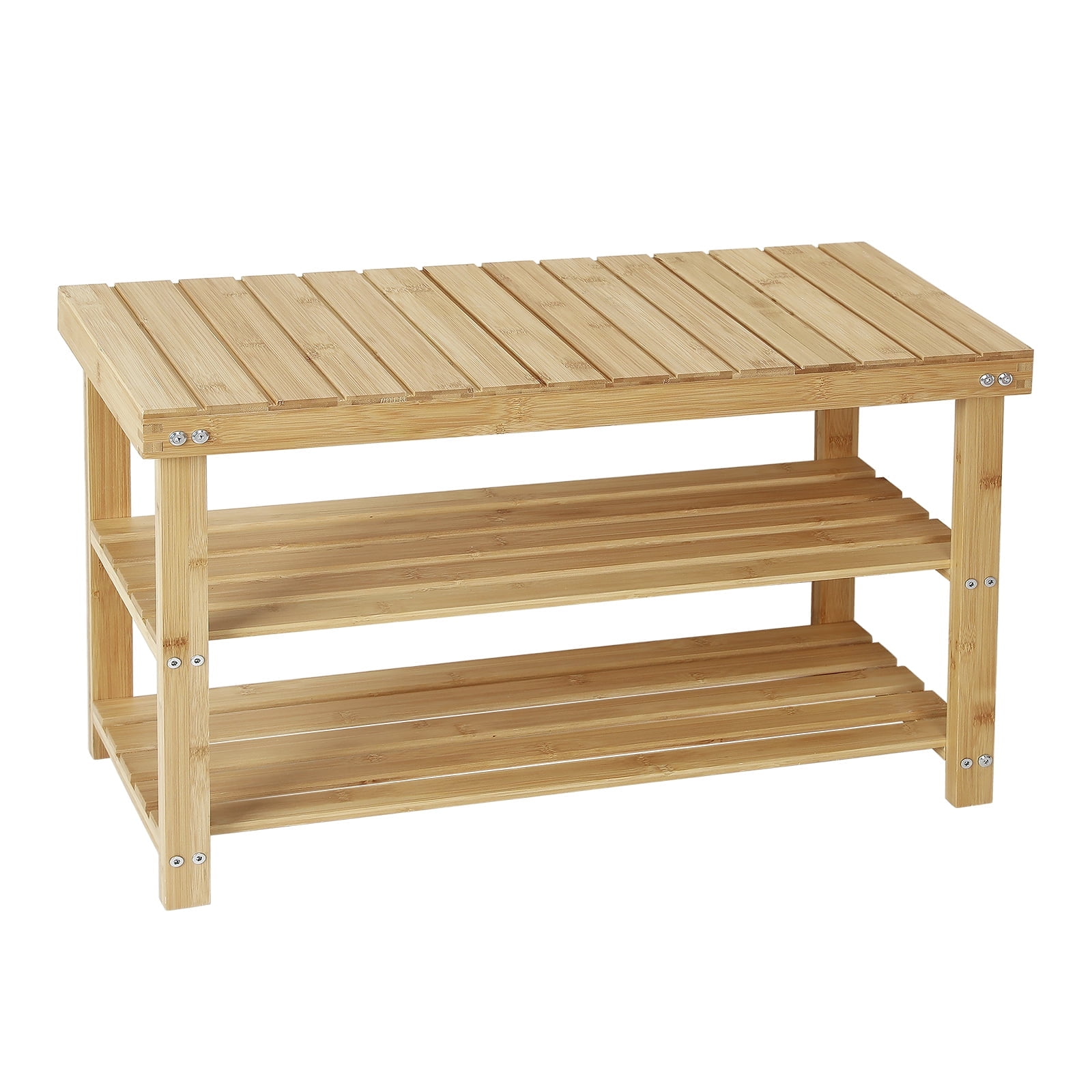 Fionafurn 27.5" 3-Tier Solid Pine Wood Shoe Rack Bench for Entryway ...
