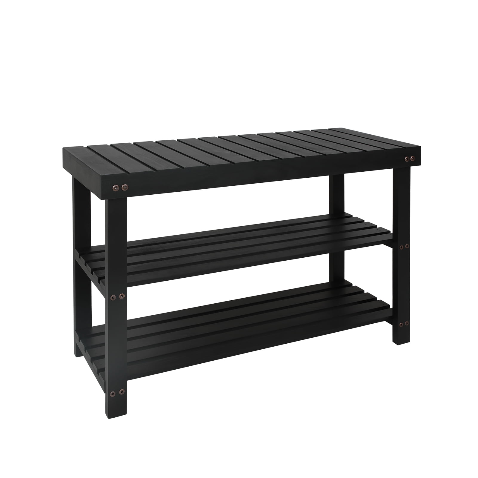 Fionafurn 27.5" 3-Tier Solid Pine Wood Shoe Rack Bench for Entryway ...