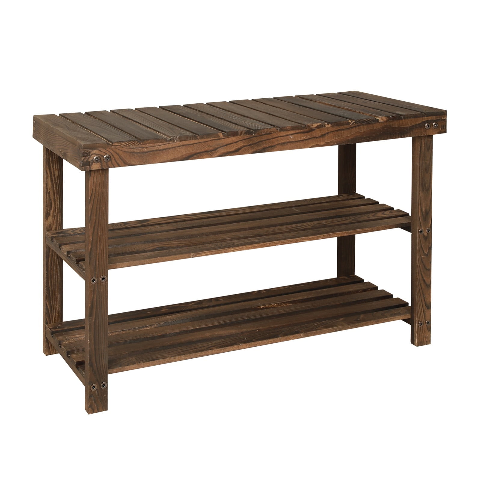 Fionafurn 27.5" 3-Tier Solid Pine Wood Shoe Rack Bench for Entryway ...