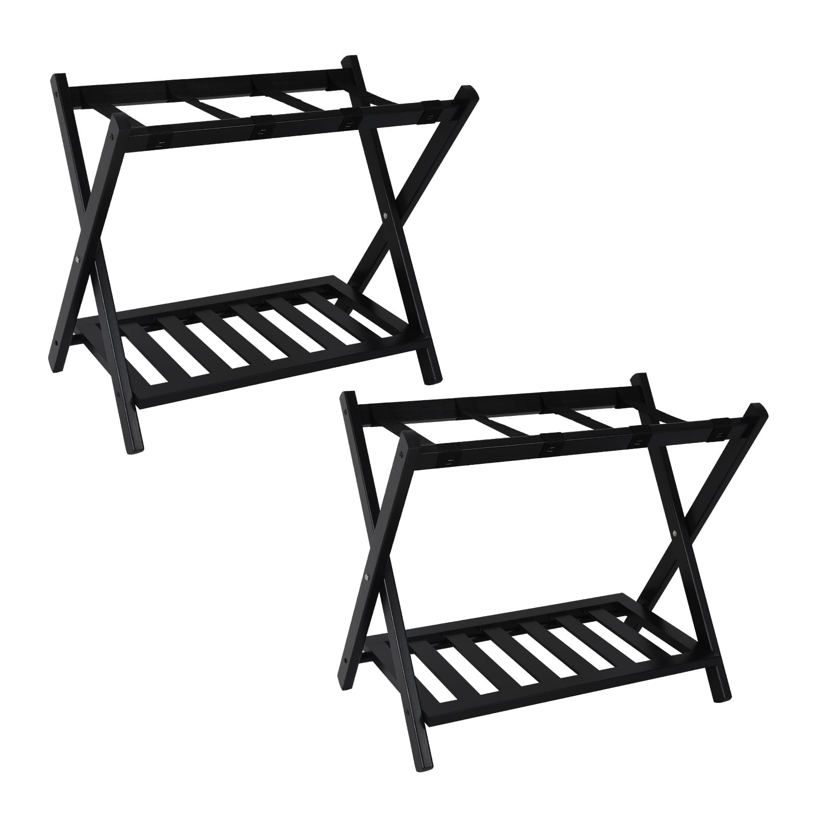 Fionafurn 2PCS Solid Wood Folding Luggage Rack with Heavy-duty Straps ...