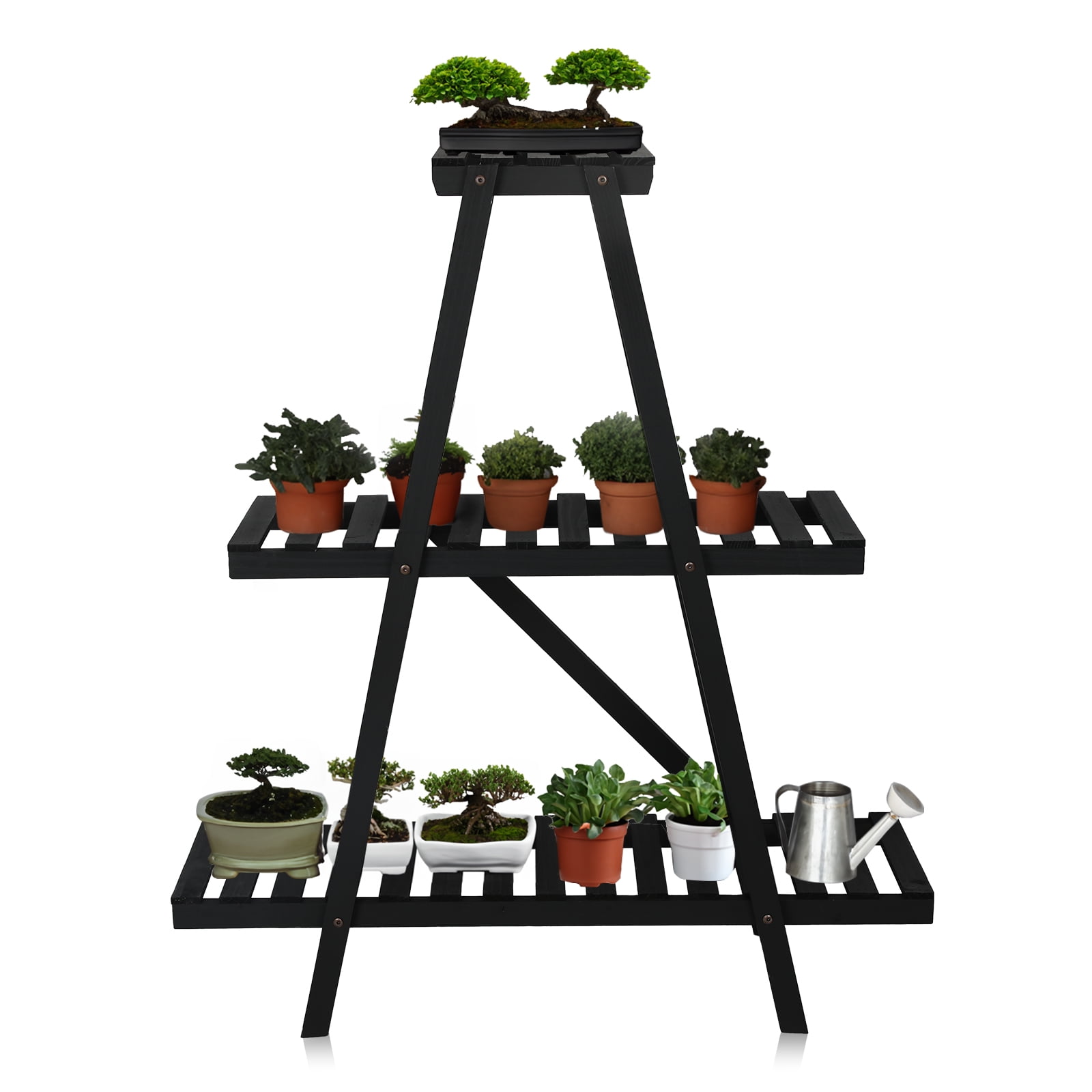 Fionafurn 3-Tier Folding Wooden Shelving Flower and Plant Display Stand ...