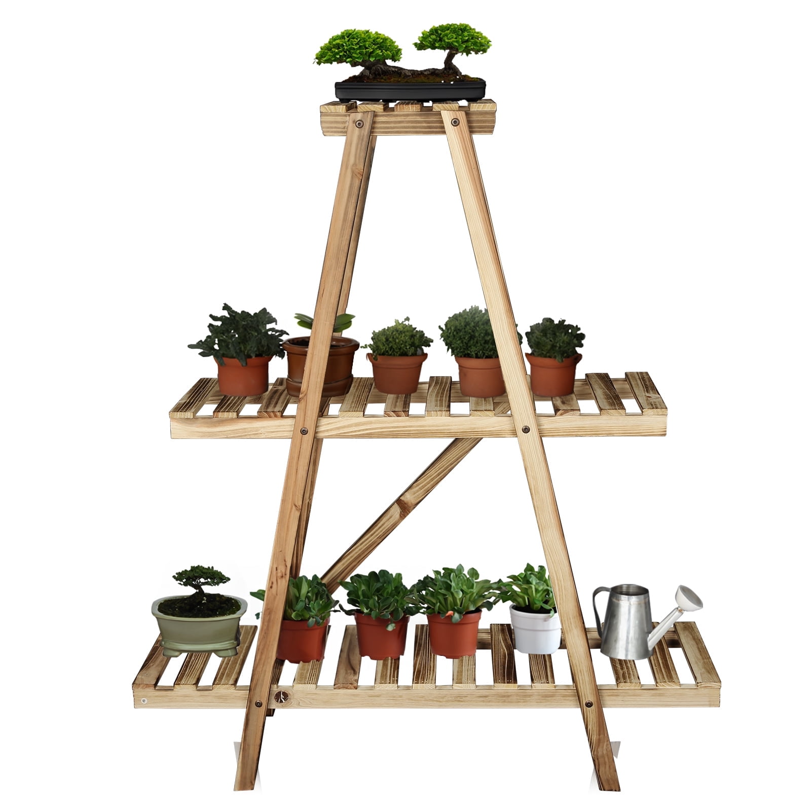 Fionafurn 3-Tier Folding Wooden Shelving Flower and Plant Display Stand ...