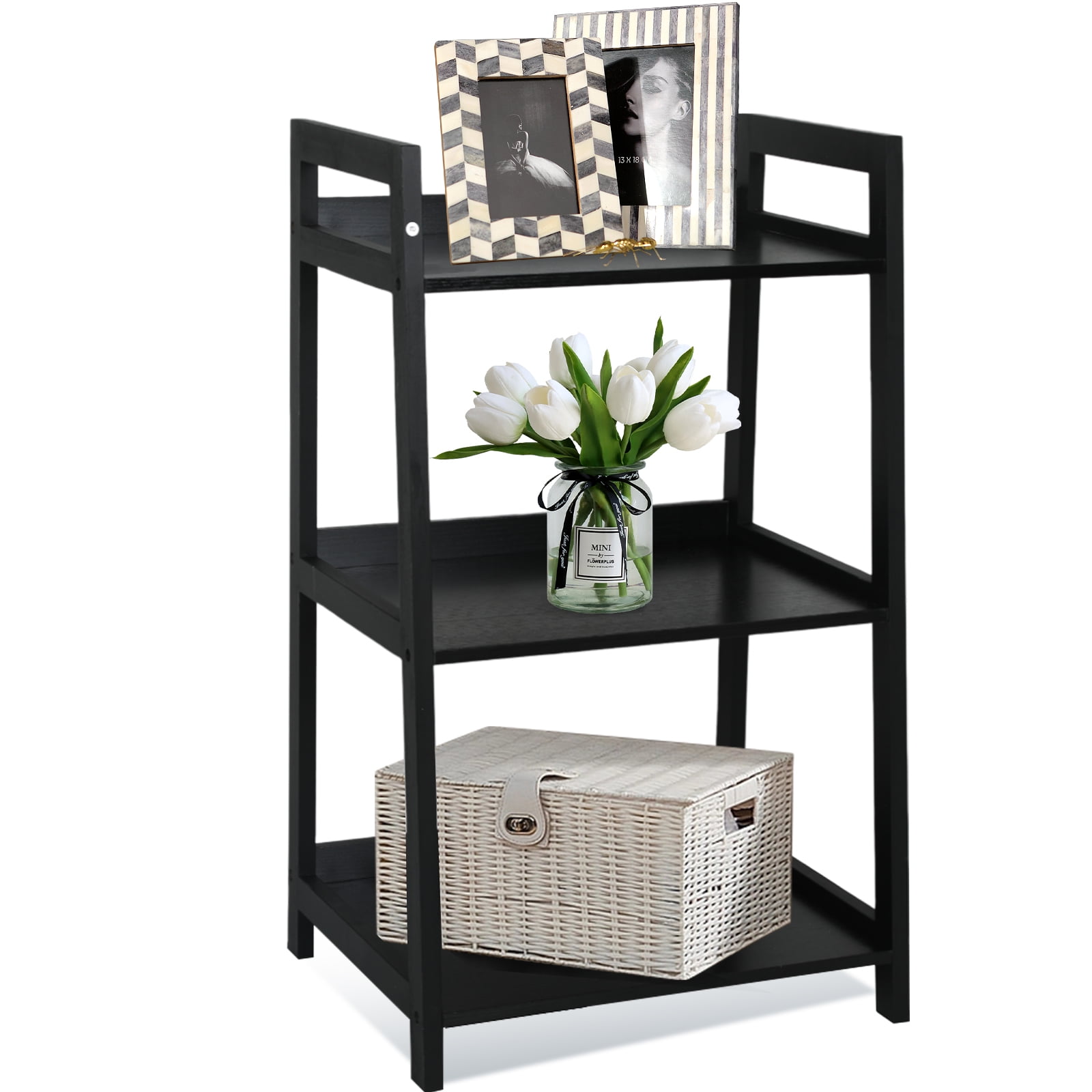 Fionafurn Ladder Bookshelf, 3-Tier Wooden Display Shelf, Standing ...