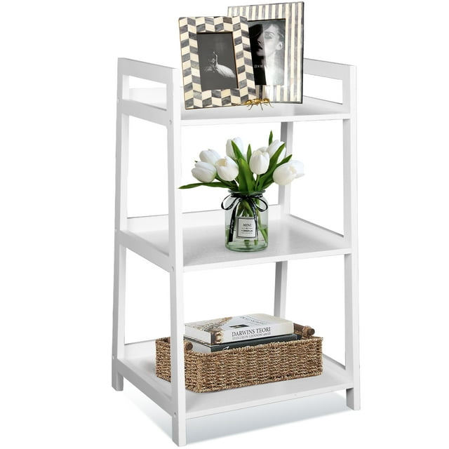 Fionafurn 3 Tier Ladder Bookshelf, Wood Open Display Shelf Storage ...