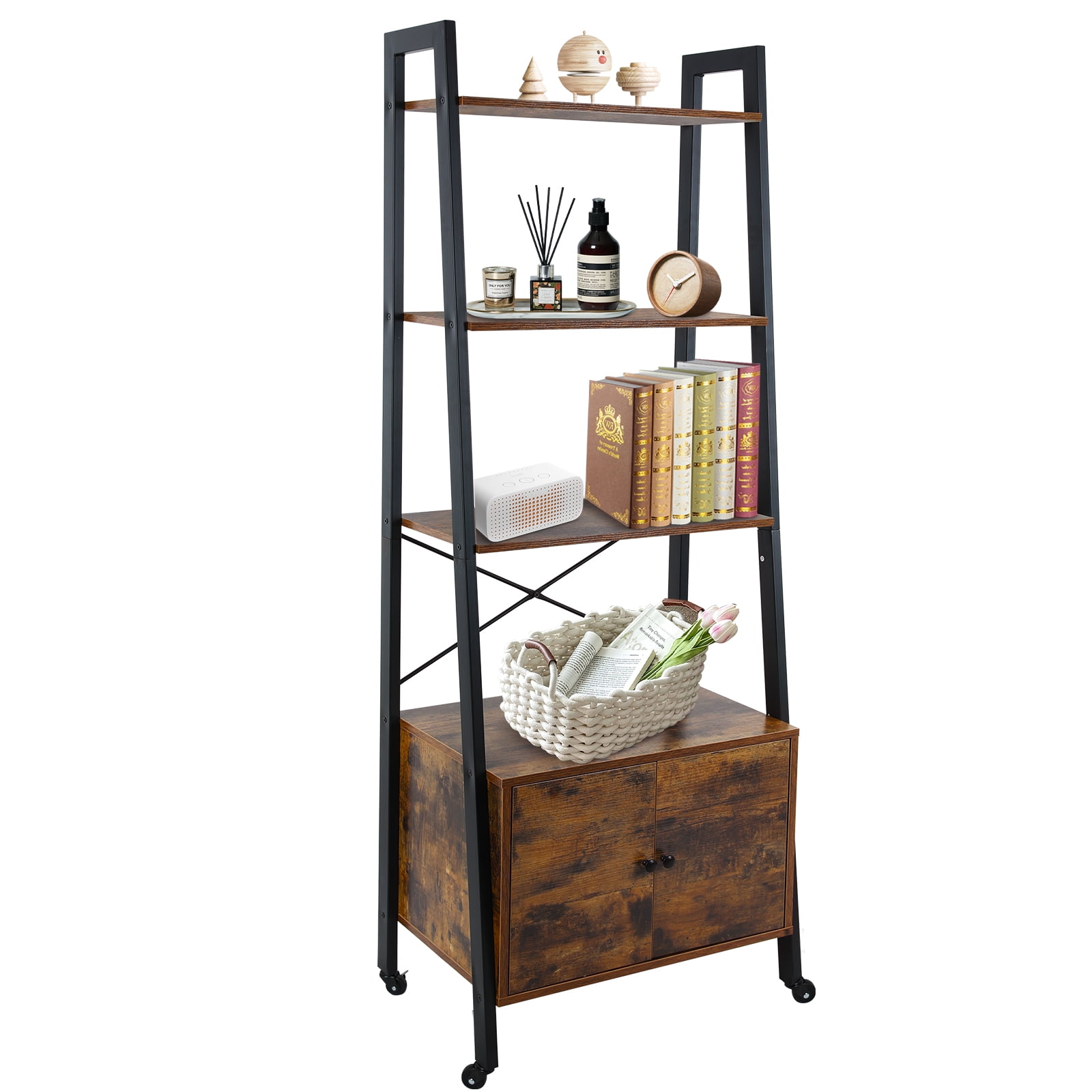 Fionafurn 3 Tier Ladder Shelf Bookshelf Open Storage Rack with Metal ...