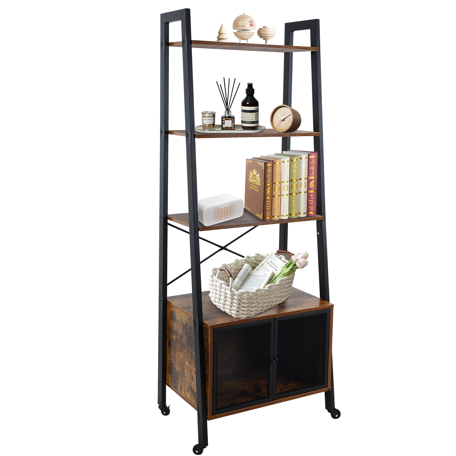 Fionafurn 3 Tier Ladder Shelf Bookshelf Open Storage Rack with wire ...