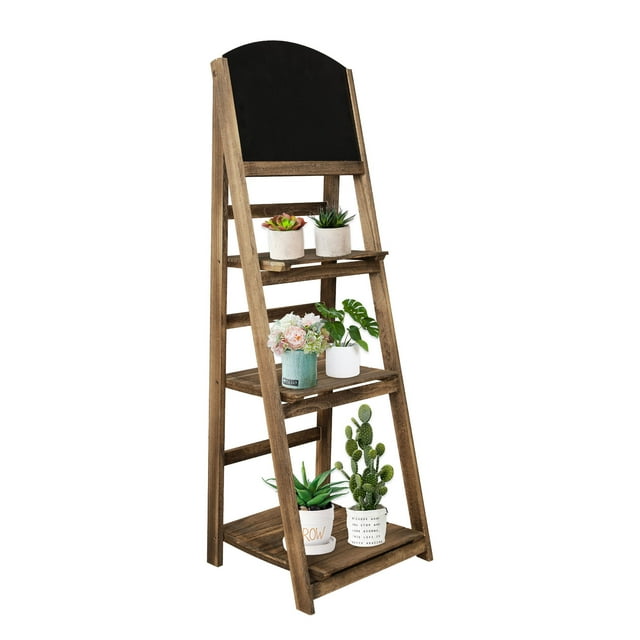 Fionafurn 3-Tier Folding Wooden Ladder Shelf with Chalkboard, Decor ...