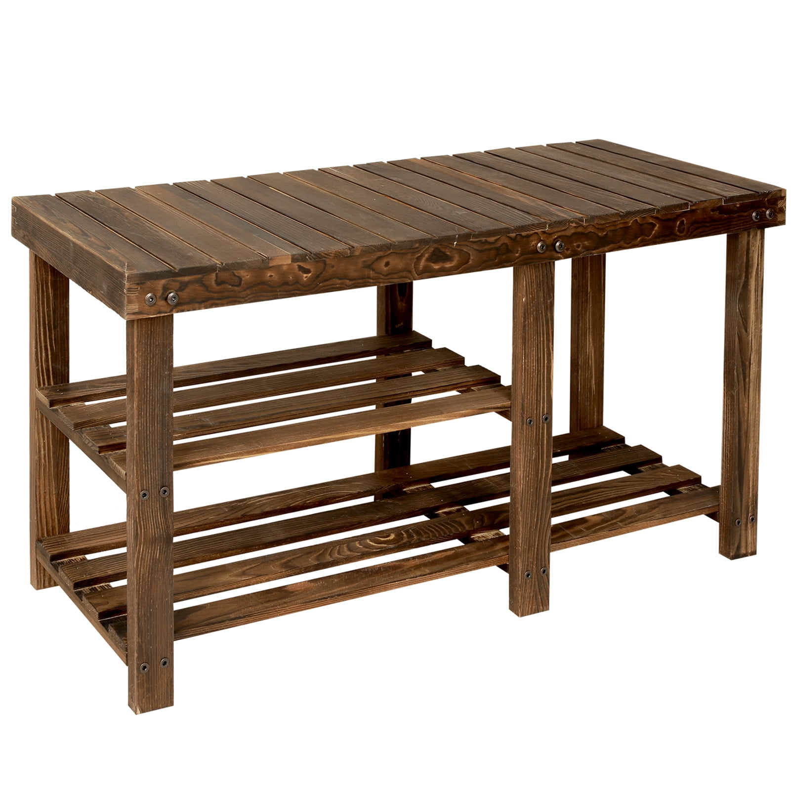 Fionafurn Solid Wood Shoe Bench, 3-Tier Storage Rack with Seating for ...