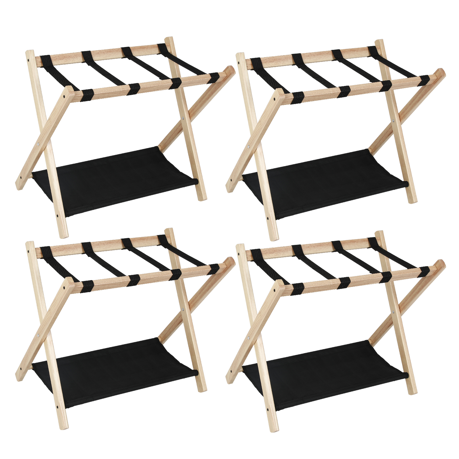 Fionafurn 4 Pack Luggage Rack , Wooden Folding Luggage Rack with Nylon ...