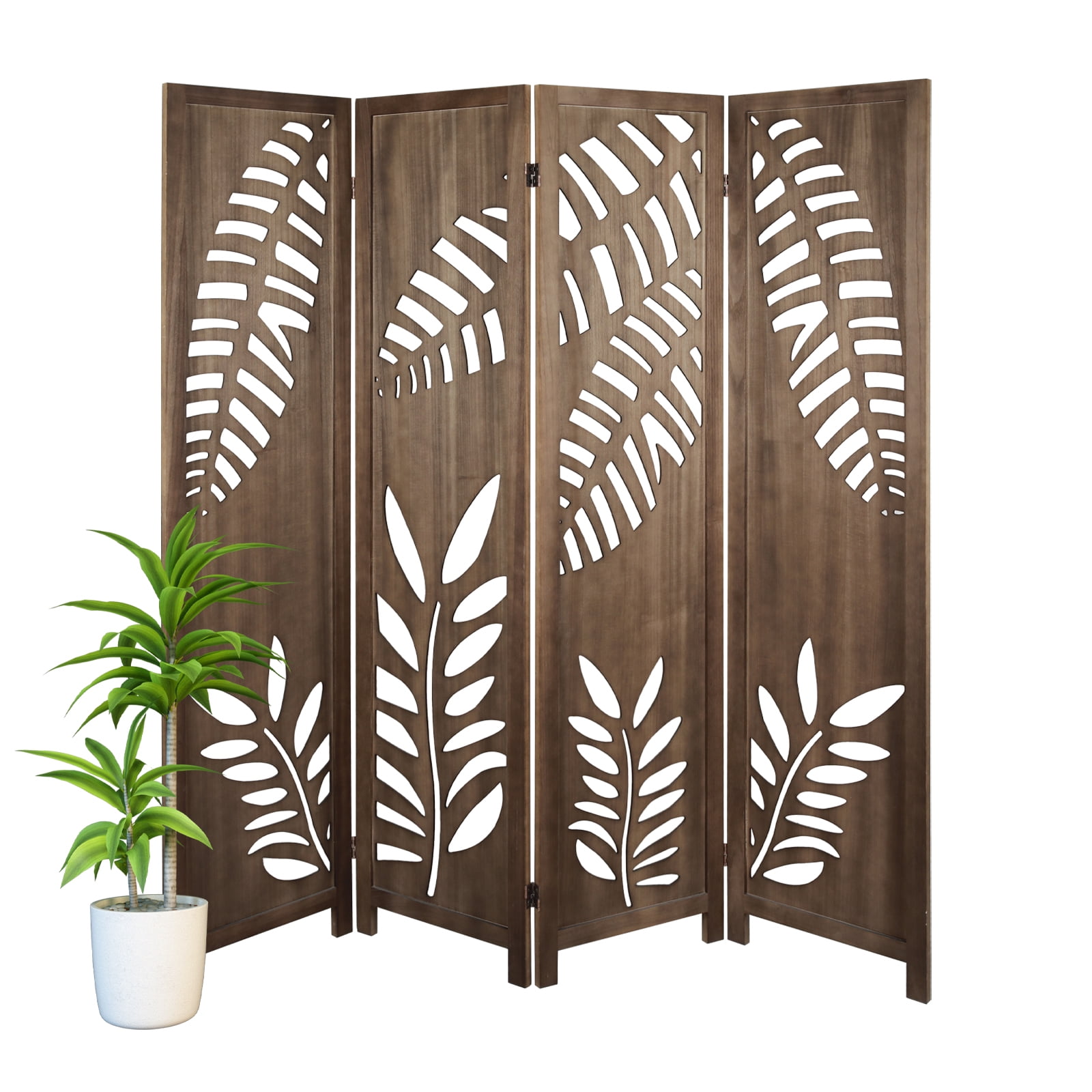 Fionafurn 4 Panel Carved Room Dividers Folding Screen Freestanding ...
