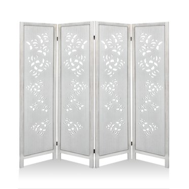 DecMode 80" x 72" Brown Wood Floral Handmade Foldable Arched Partition ...