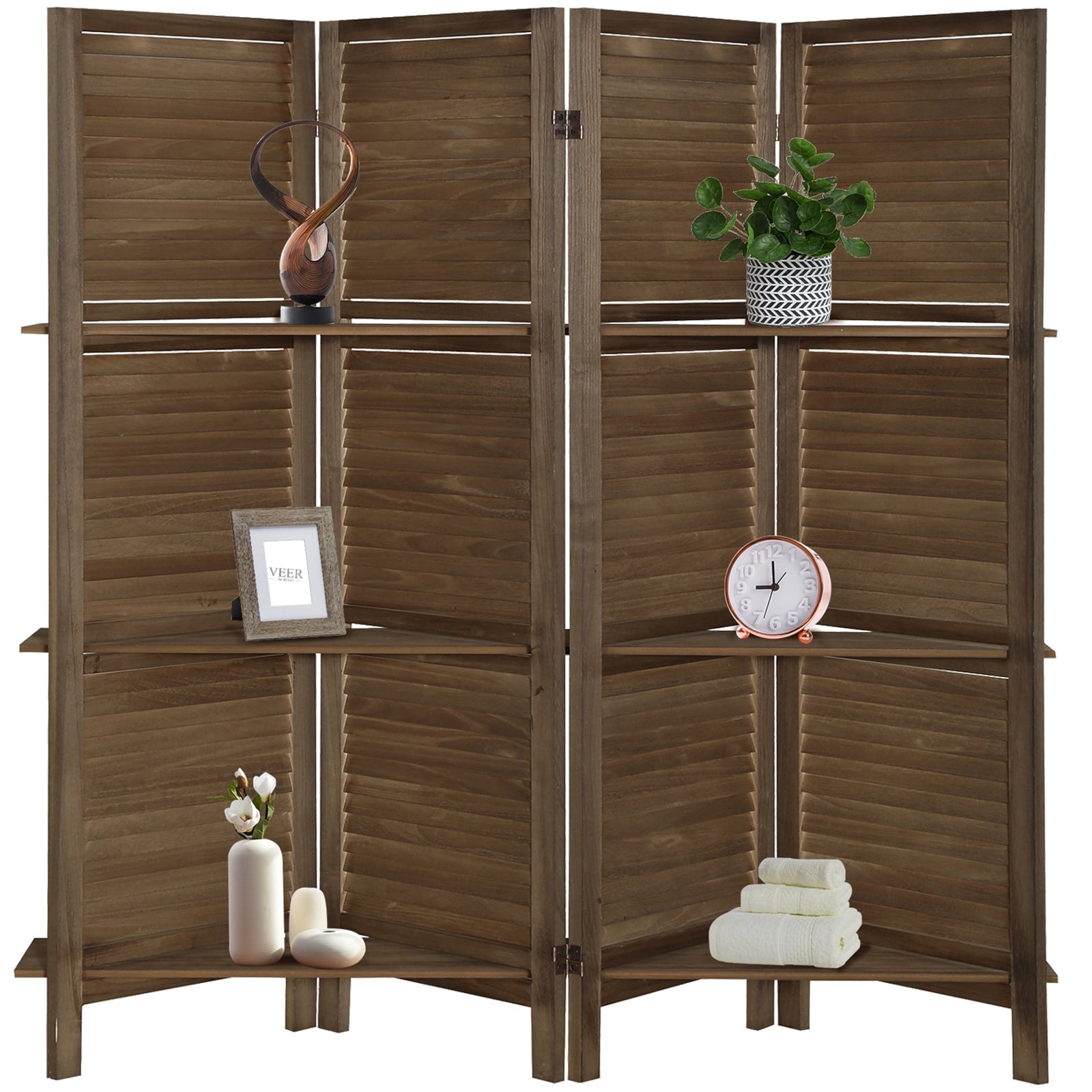 Ecomex 4 Panel Folding Room Divider Screen with Display Shelves 5.6 ft ...