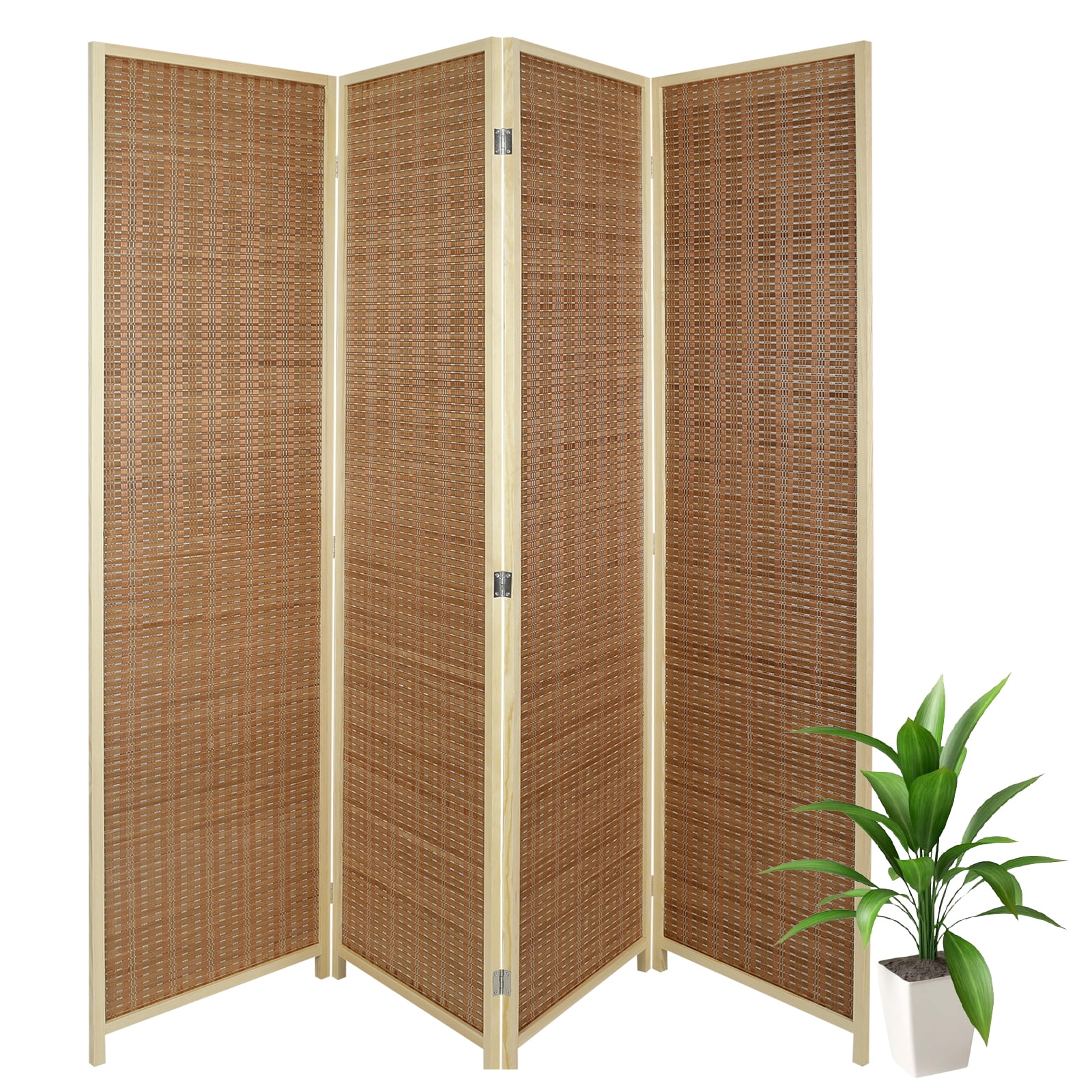 Fionafurn 4 Panel Portable Room Divider, Handwork Bamboo Mesh Woven ...