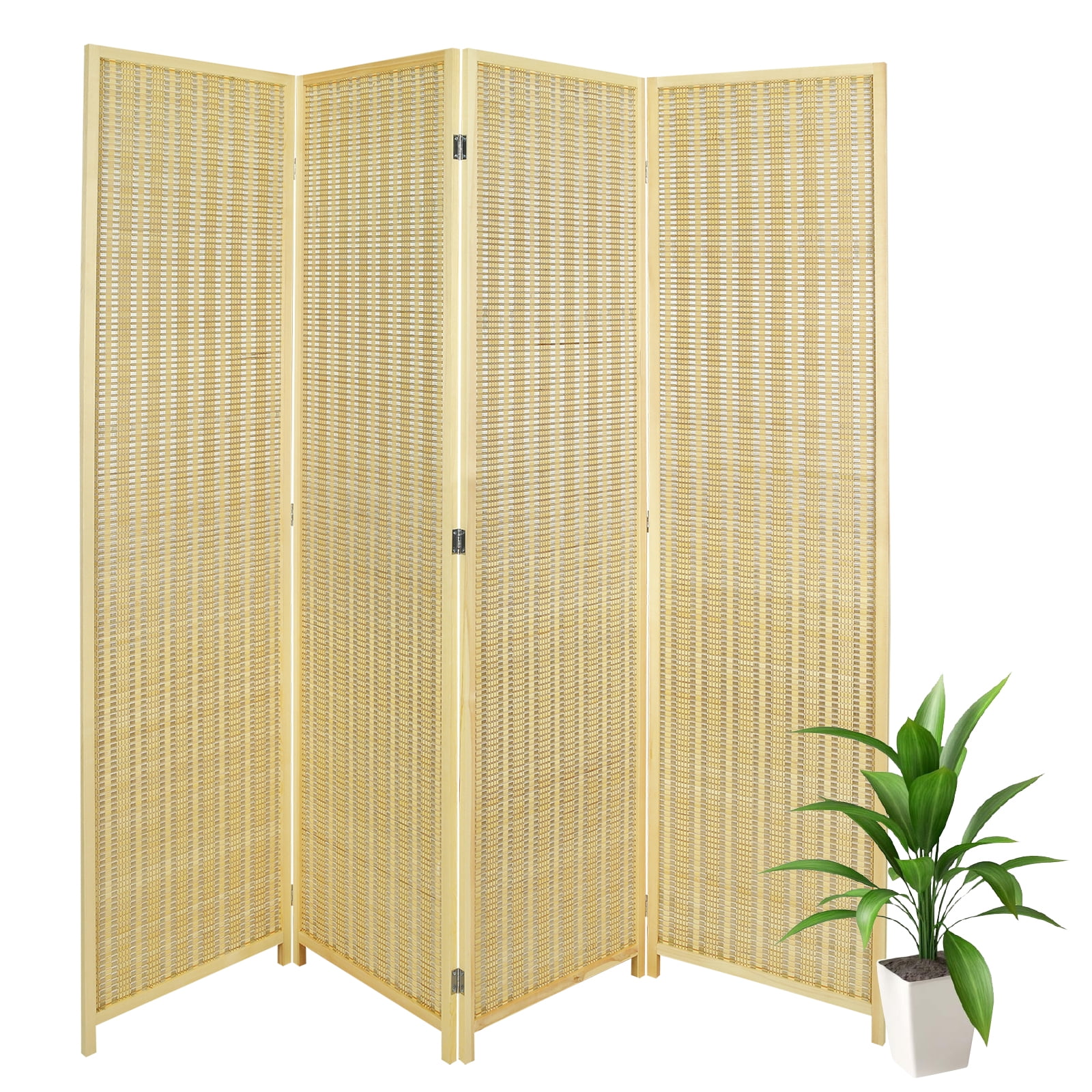 Fionafurn 4 Panel Folding Screen, Bamboo Wicker Privacy Partition ...